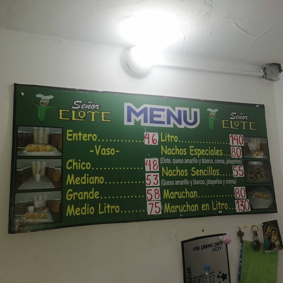 Menu at Señor Elote restaurant, Chihuahua