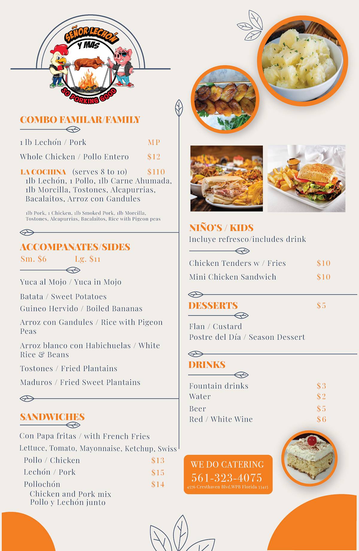 Menu at Señor Lechon restaurant, West Palm Beach