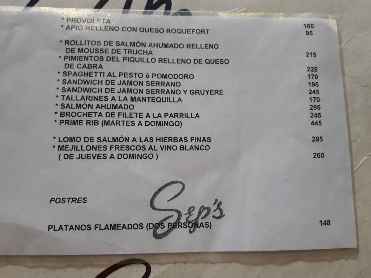 Carta de Sep's Restaurantes, Ciudad de México, Av Michoacán 81