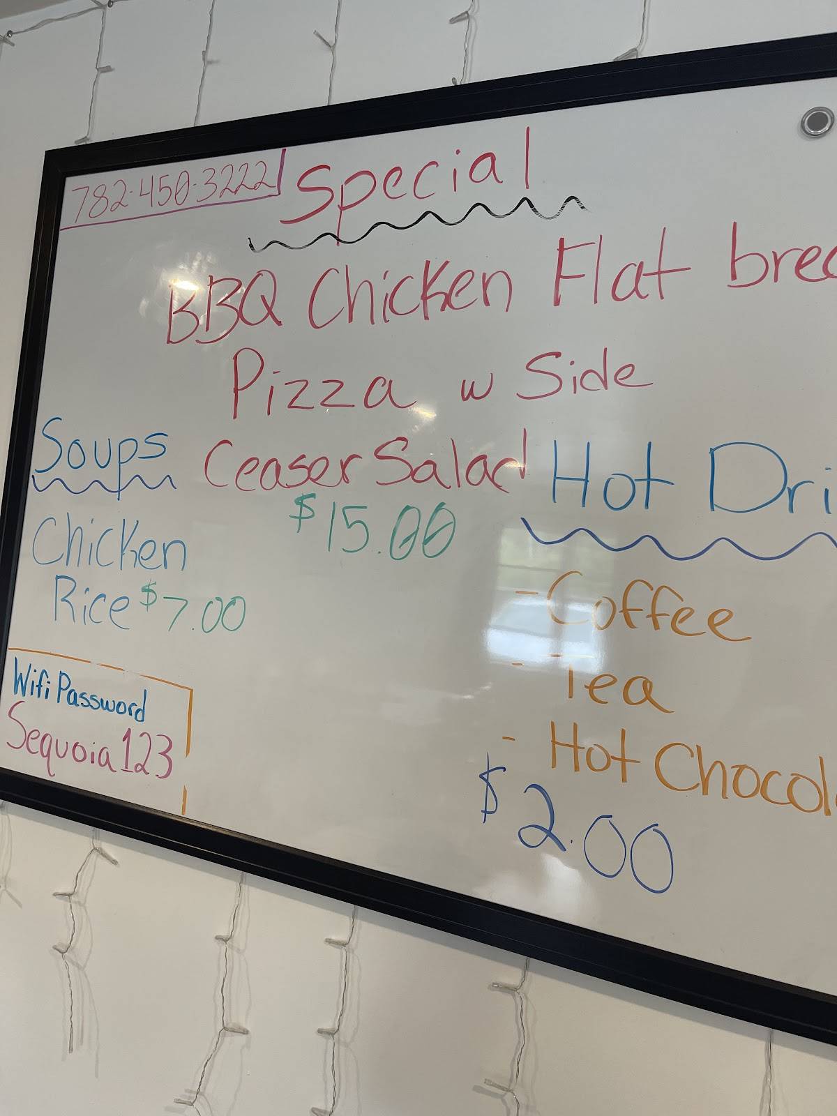 Menu at Sequoia's Café, Eskasoni