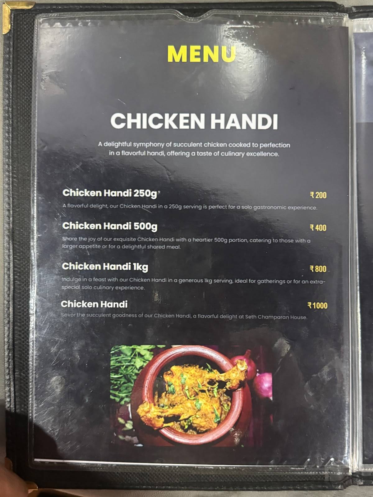 Menu at Seth Champaran House by VS Zayka, Indore