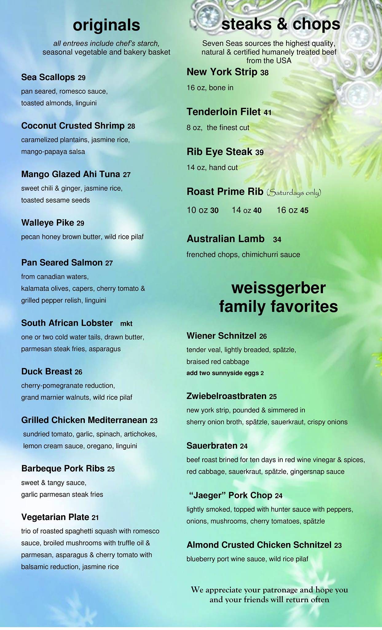 Menu at Seven Seas Seafood & Steak restaurant, Hartland