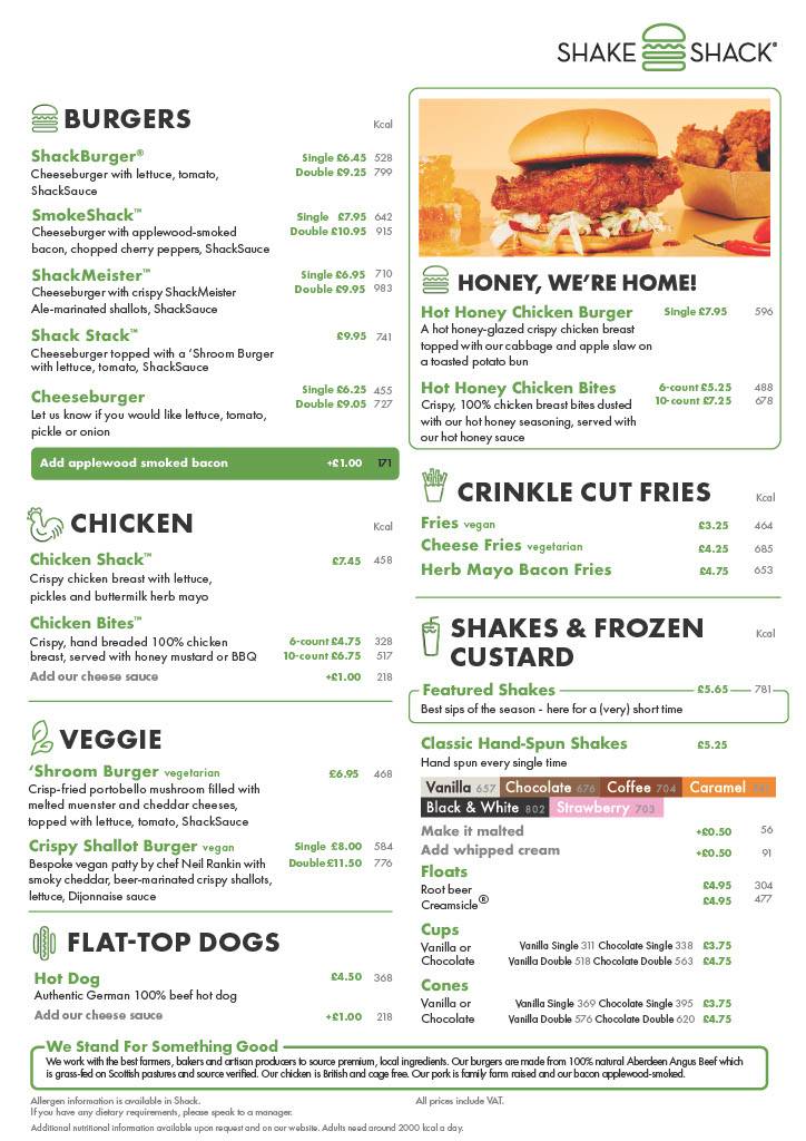 Menu at Shake Shack Covent Garden fast food, London, 24 Market Building