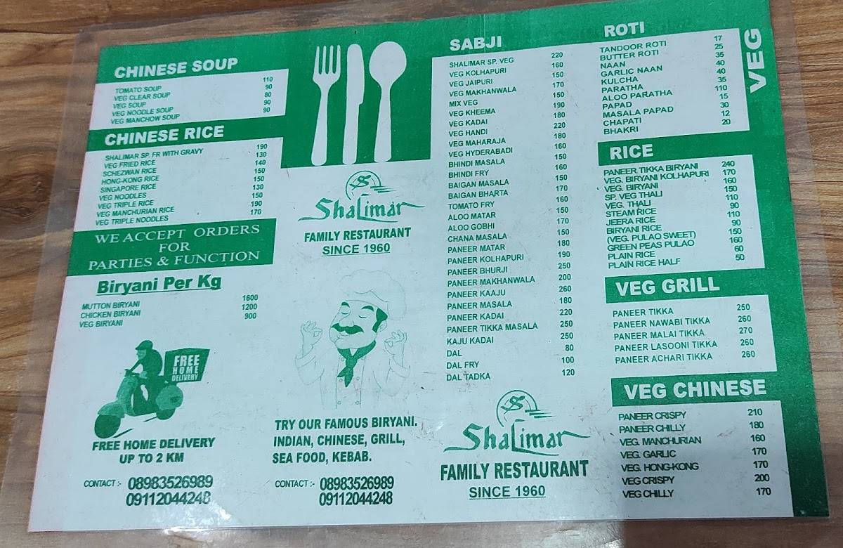 Menu at Shalimar Seafood Restaurant, Alibag
