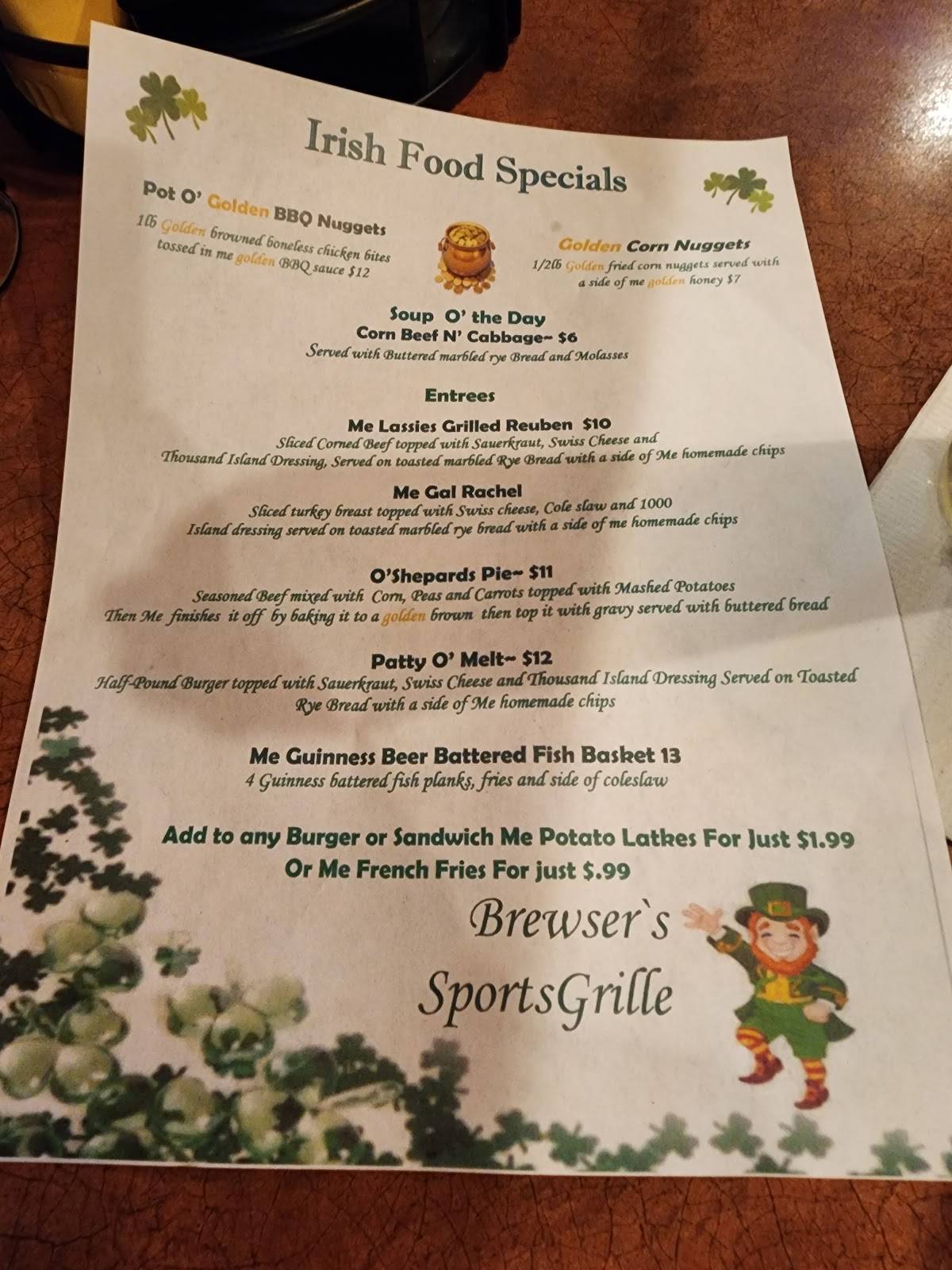 Menu at Brewser’s Sports Grille pub & bar, Edgewood