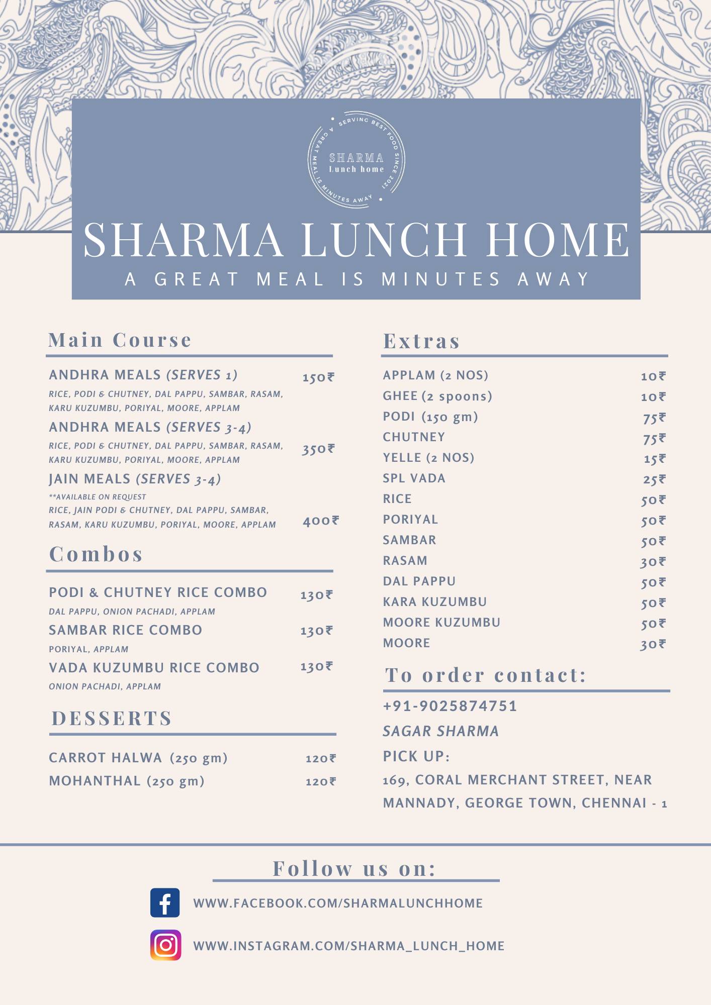 Menu at Sharma Lunch Home, Chennai