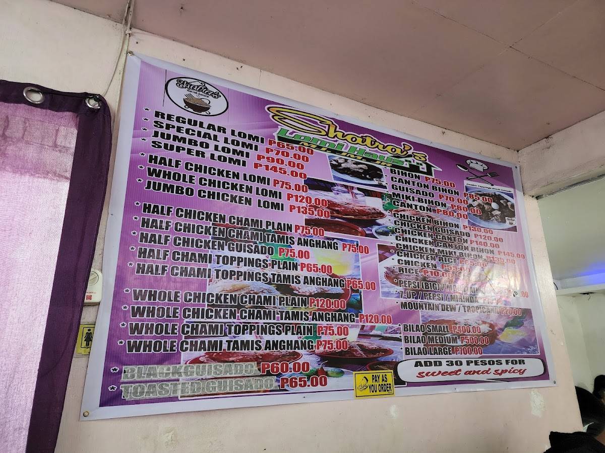 Menu at Shatras Lomi House restaurant, Lipa