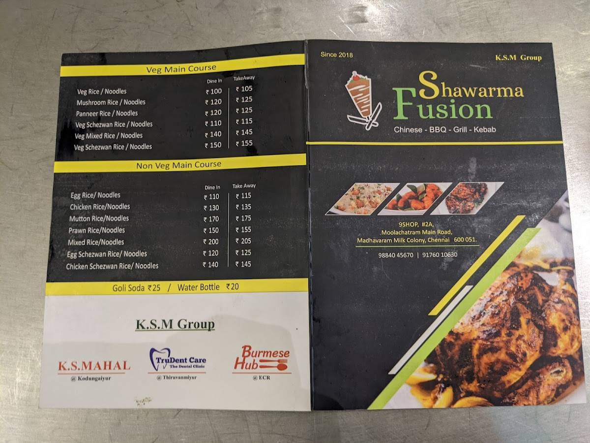 Menu at Shawarma Fusion Restaurant A/c ( Since 2019), Chennai
