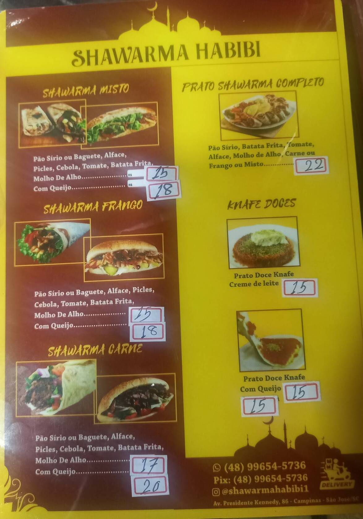 Menu at Shawarma habibi restaurant, São José