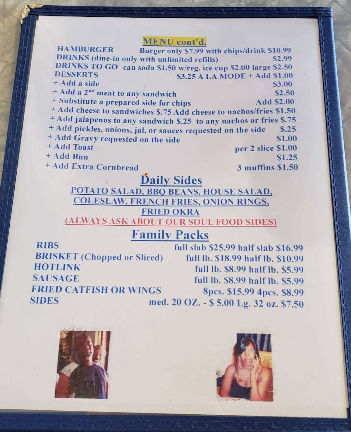 Menu at Shi Lee's Barbecue & Soul Food Cafe, Amarillo