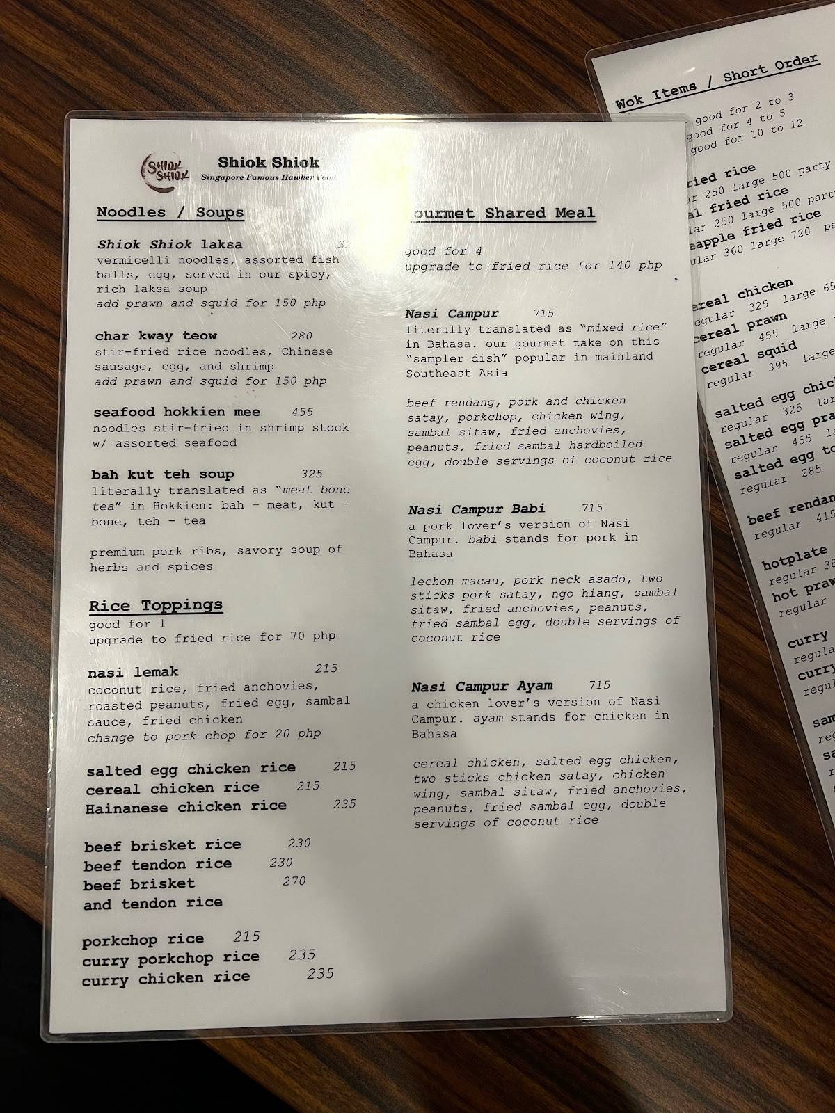 Menu at Shiok Shiok Singapore Famous Hawker Food - Blue Ridge ...