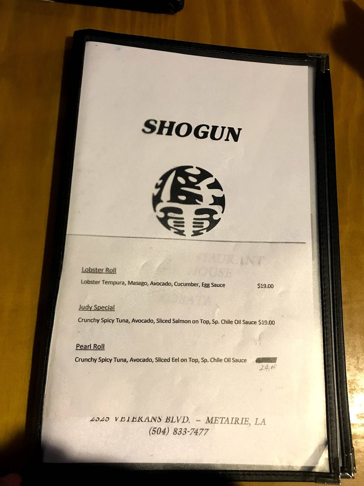 Menu at Shogun restaurant, Metairie
