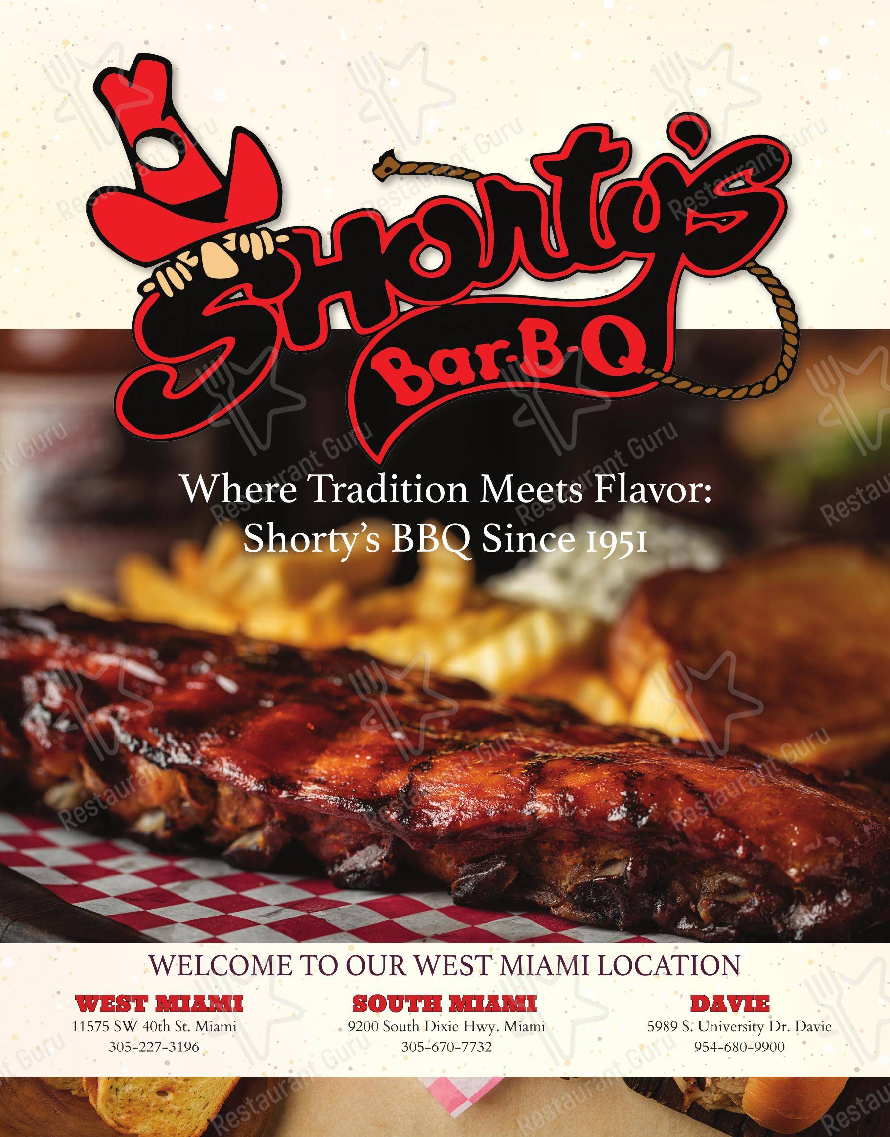 Menu at Shorty's BBQ West Miami, Miami, SW 40th St