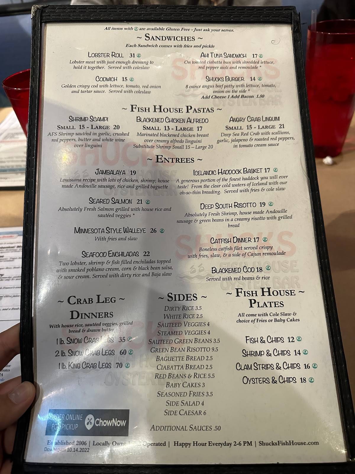 Menu at Shucks Fish House & Oyster Bar, Omaha, Leavenworth St