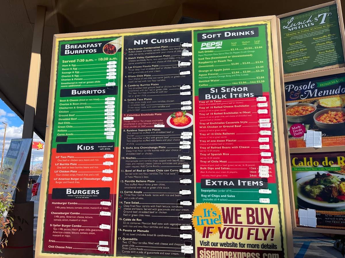 Menu at Si Señor Express restaurant, Las Cruces, 500 S Solano Dr