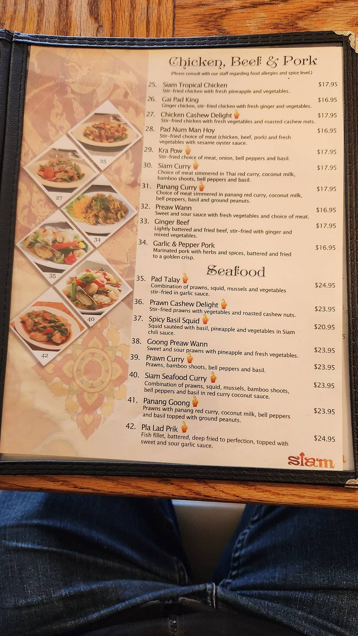 Menu au Siam Thai Restaurant Victoria