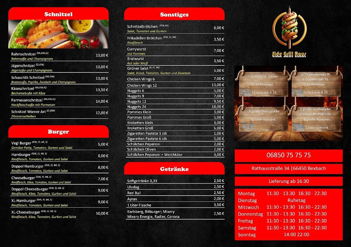 Menu au Side Grill Haus, Bexbach