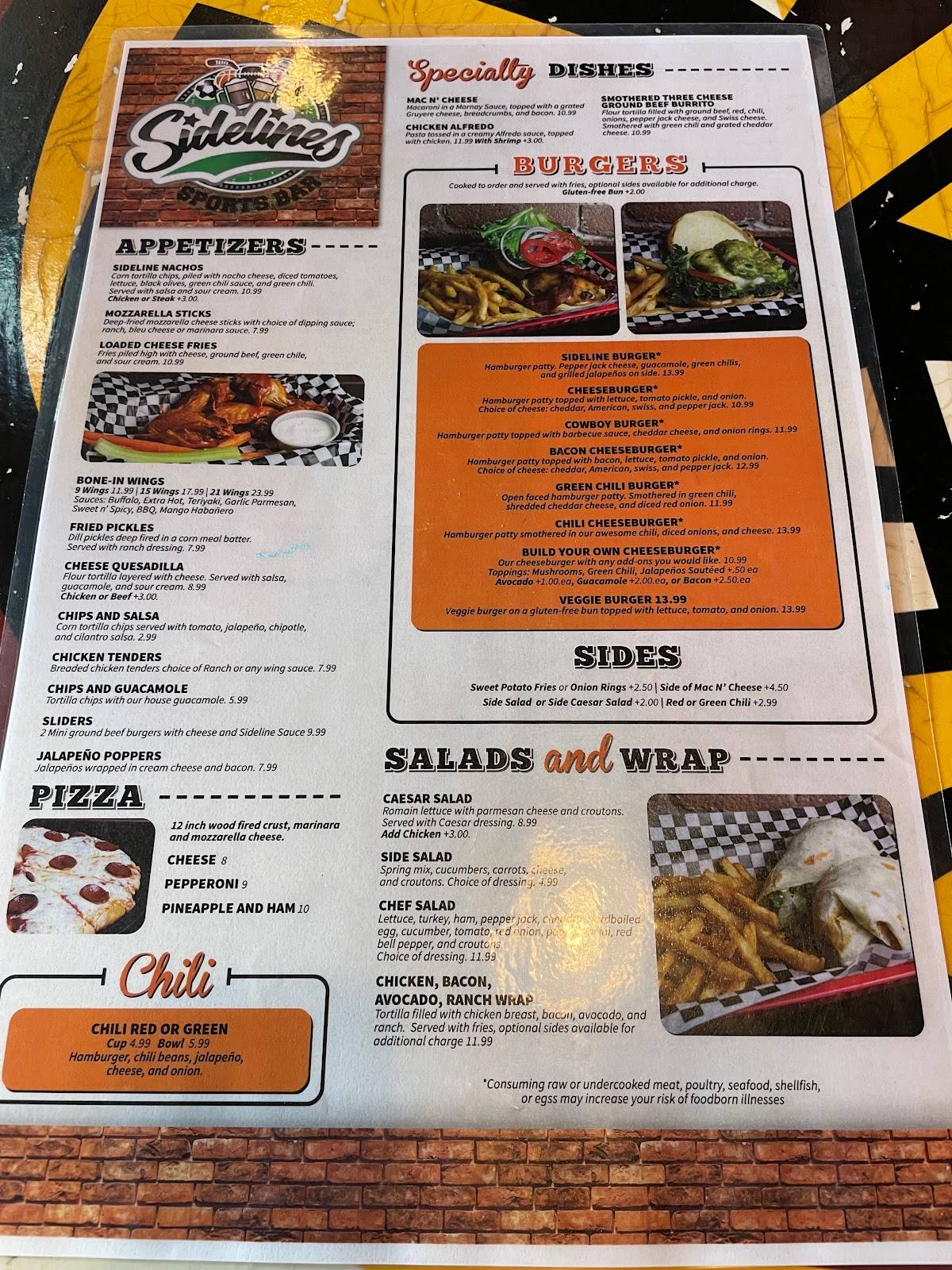 Menu at Sidelines Sports Bar Inc, Montrose