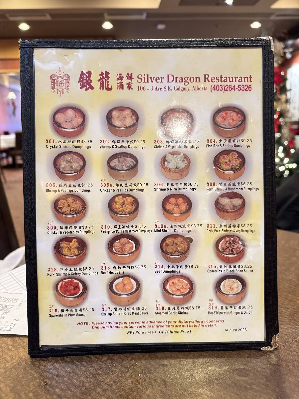 Menu at Silver Dragon Restaurant (Calgary), Calgary