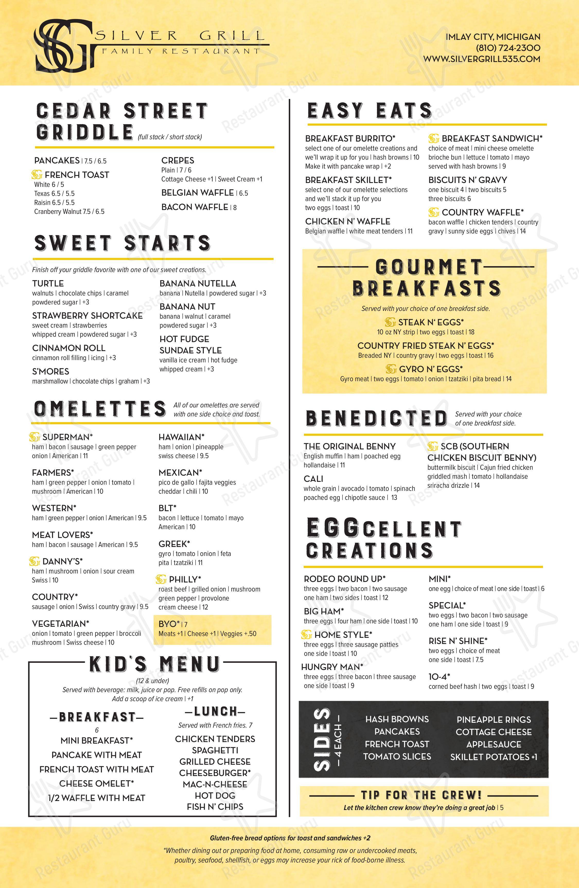 Menu at Silver Grill Family Restaurant, Imlay City