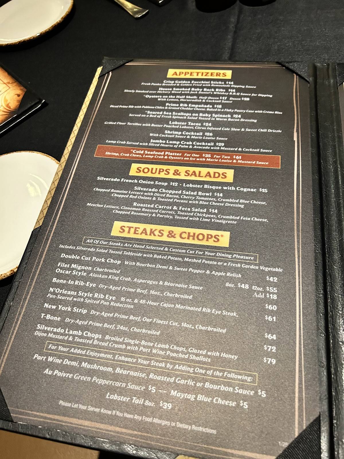Menu at Silverado Steak House pub & bar, Las Vegas, Las Vegas Blvd S