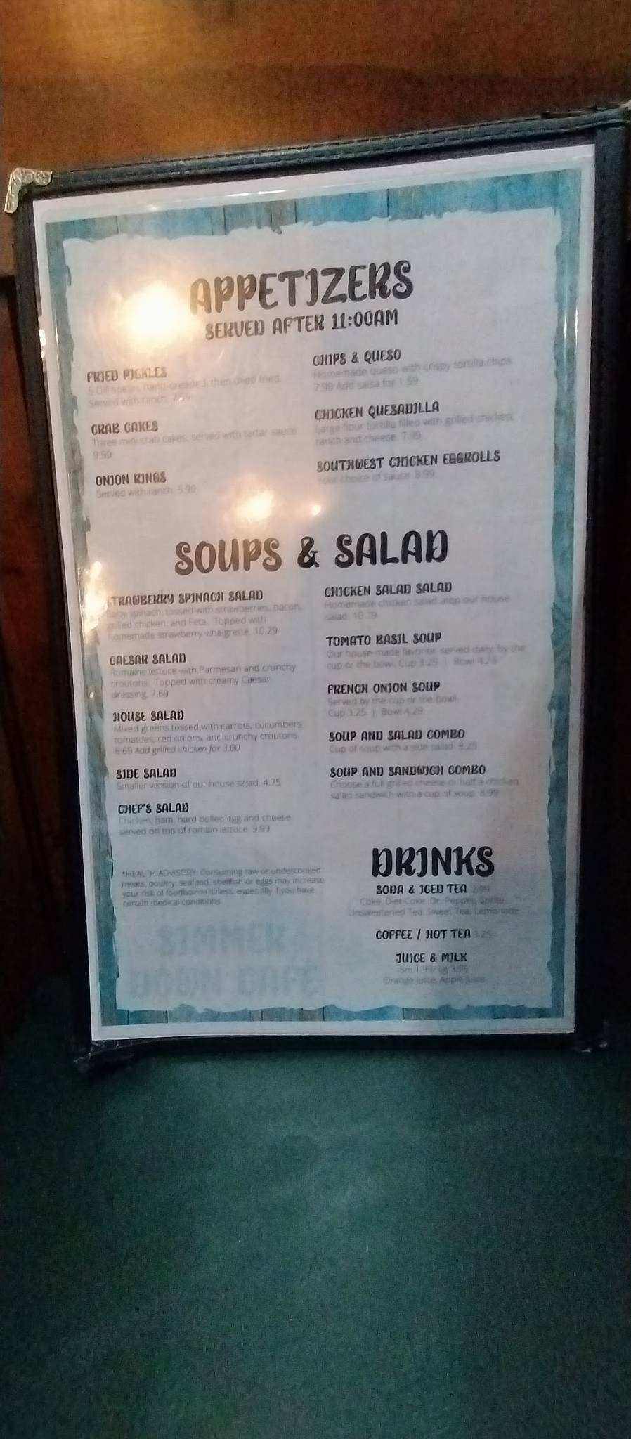 Menu at Simmer Down Cafe, Georgetown