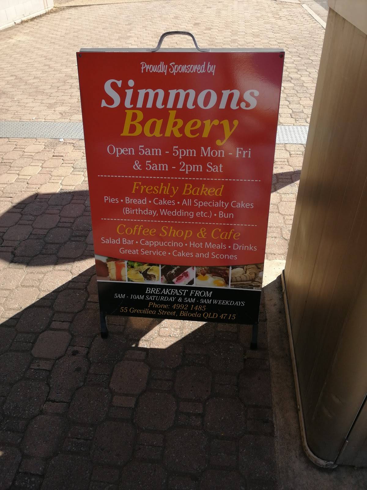 Menu at Simmon's Bakery, Biloela