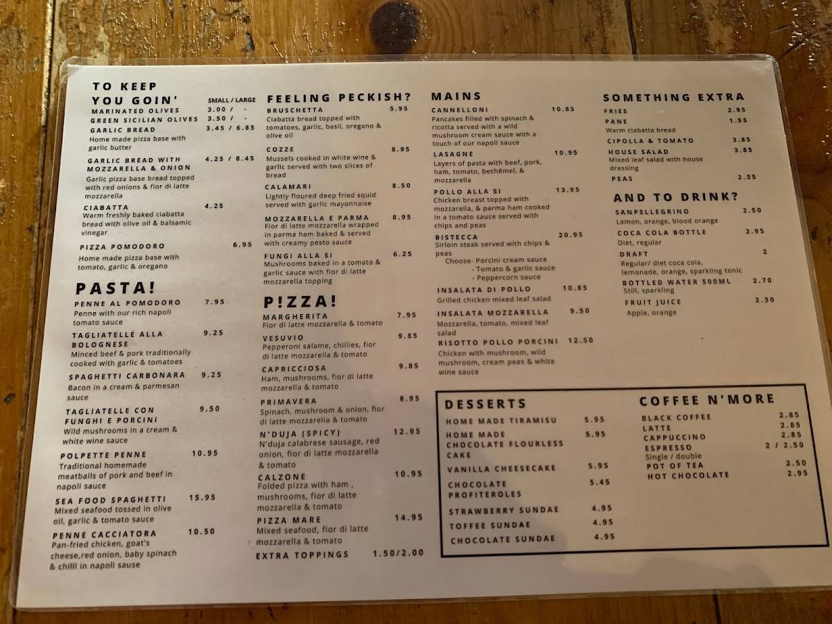 Menu at Simply Italian restaurant, Rye, 12 Strand