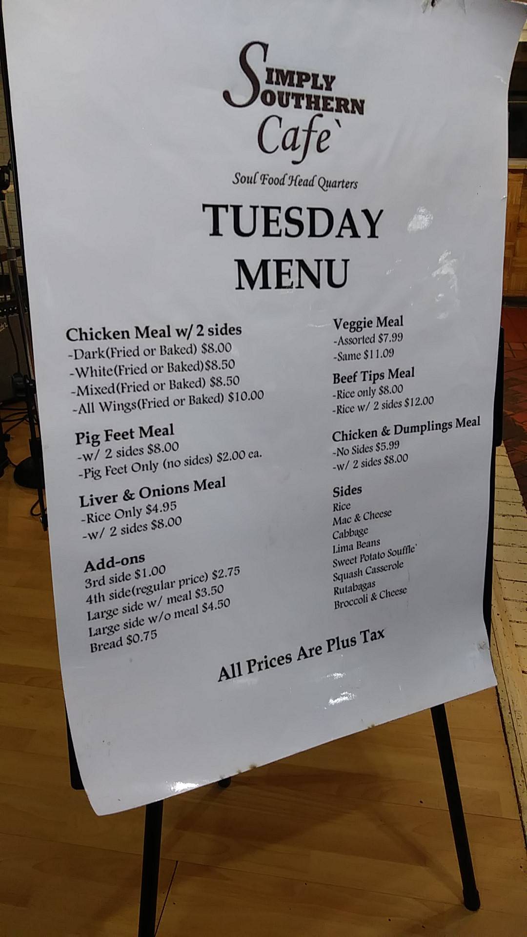Menu at Simply Southern Cafe, Montgomery, McGehee Rd