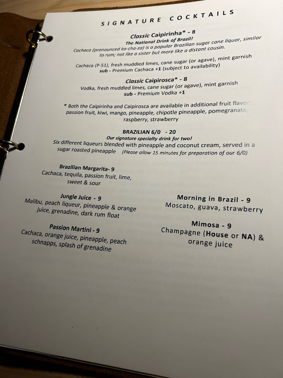Menu at Carnaval Brazilian Grill restaurant, Sioux Falls