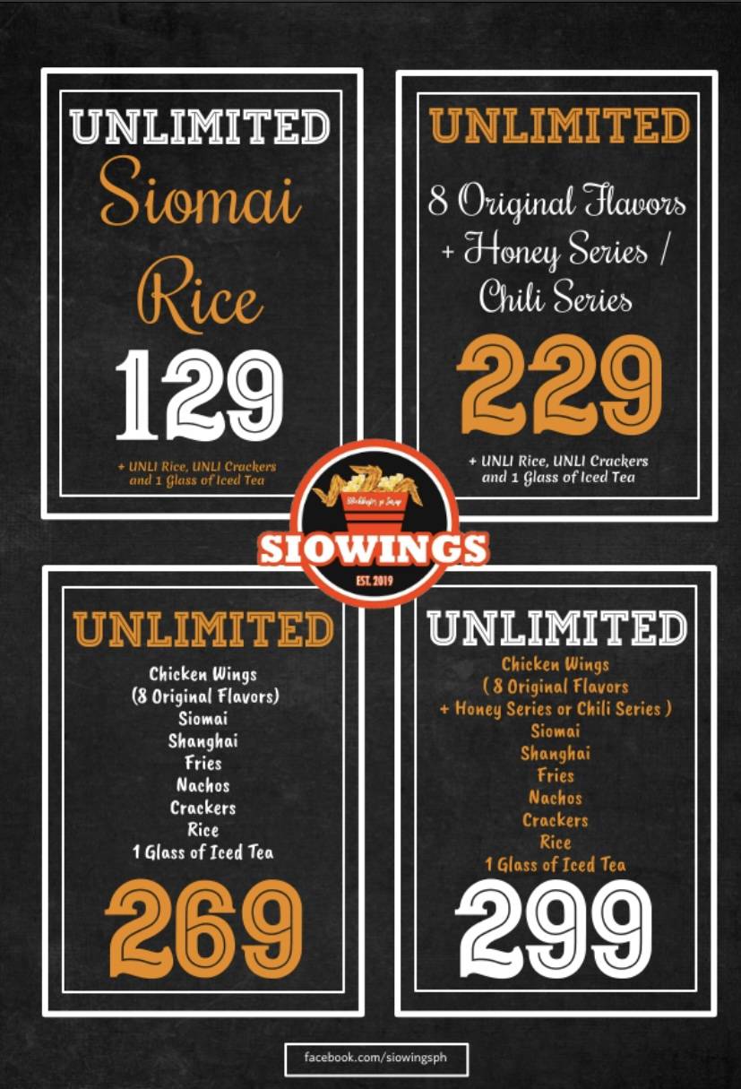 Menu at Siowings Food House restaurant, San Fernando