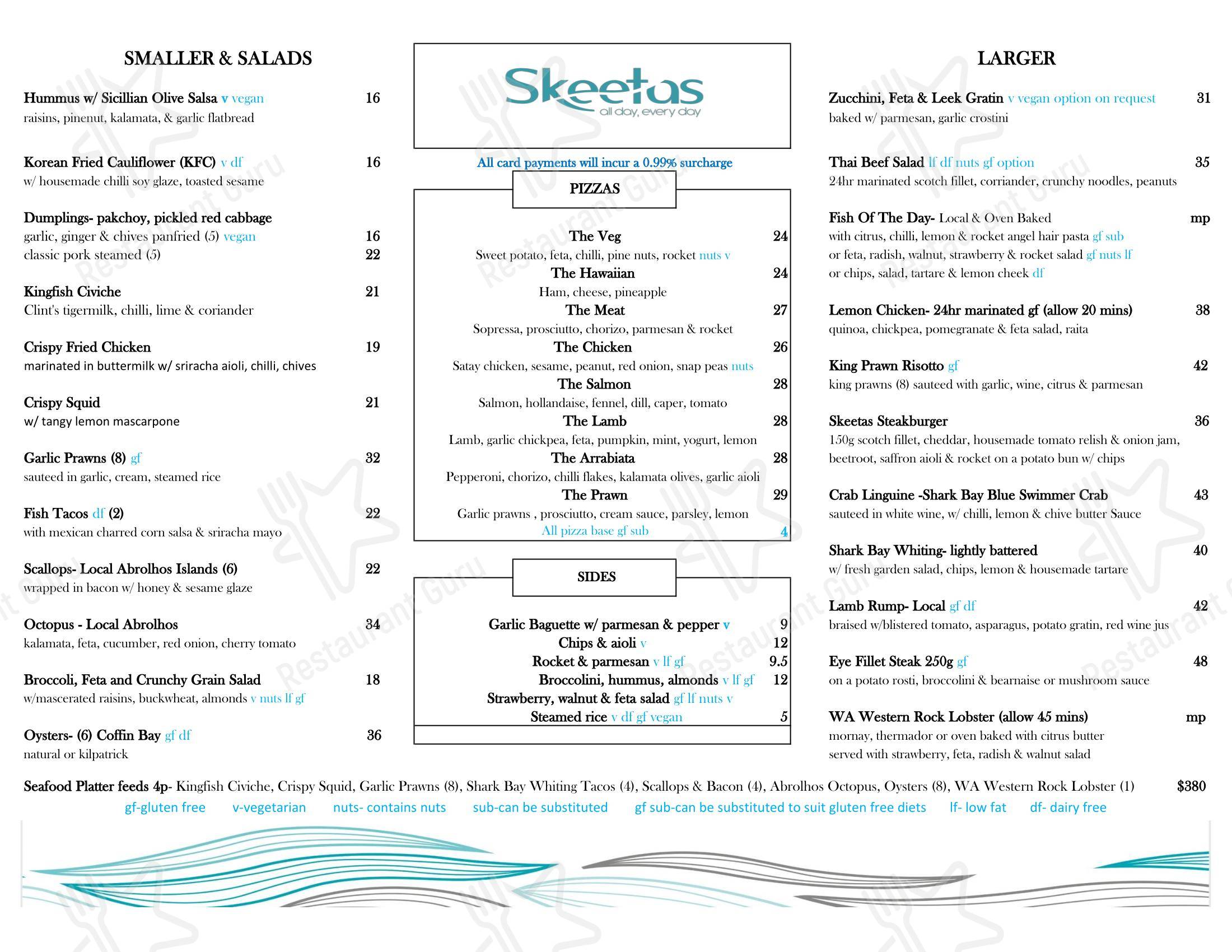 Menu at Skeetas Restaurant Bar & Cafe, Geraldton, 3/219 Foreshore Dr