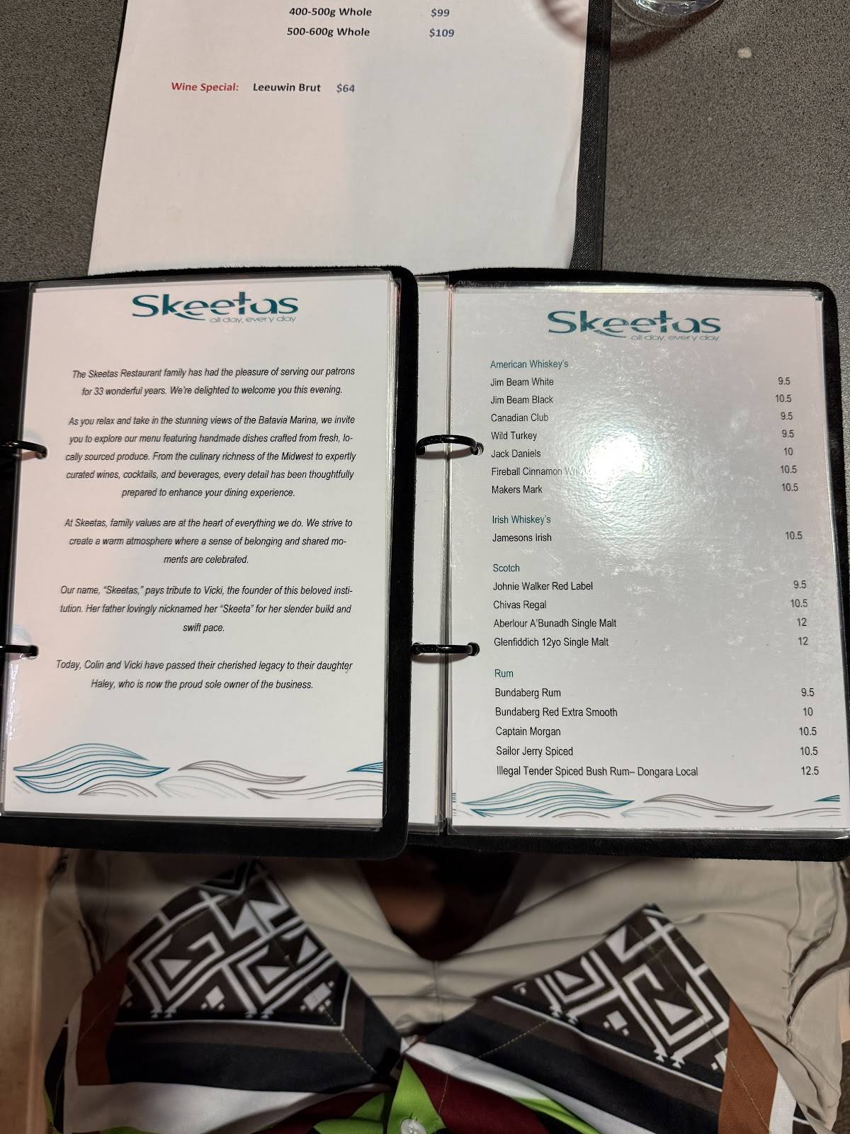 Menu at Skeetas Restaurant Bar & Cafe, Geraldton, 3/219 Foreshore Dr