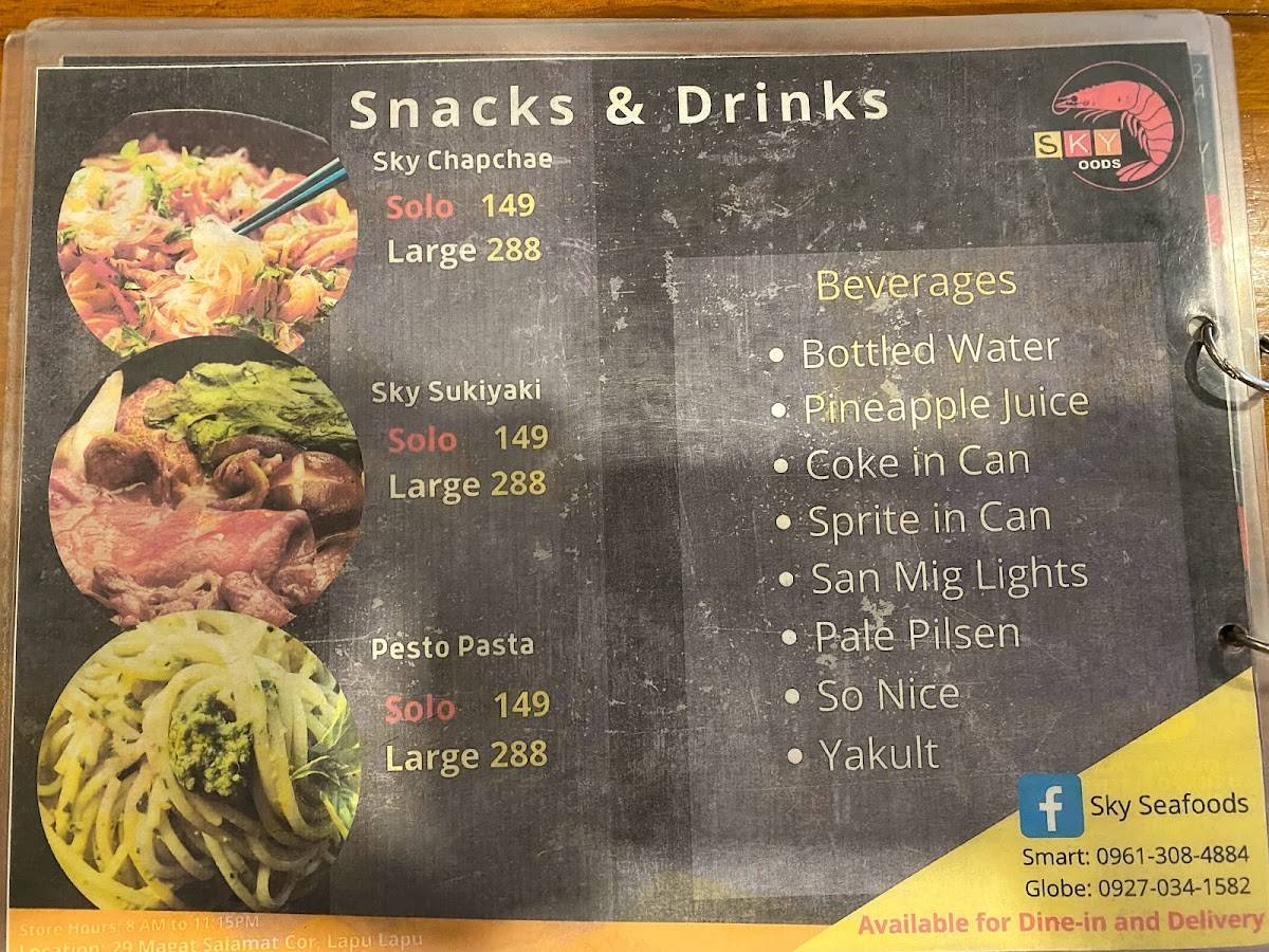 Menu at Sky seafoods restaurant, Caloocan