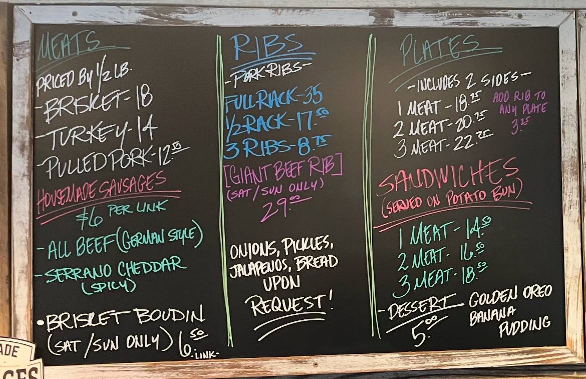 Menu at Slaughter's BBQ, Sulphur Springs