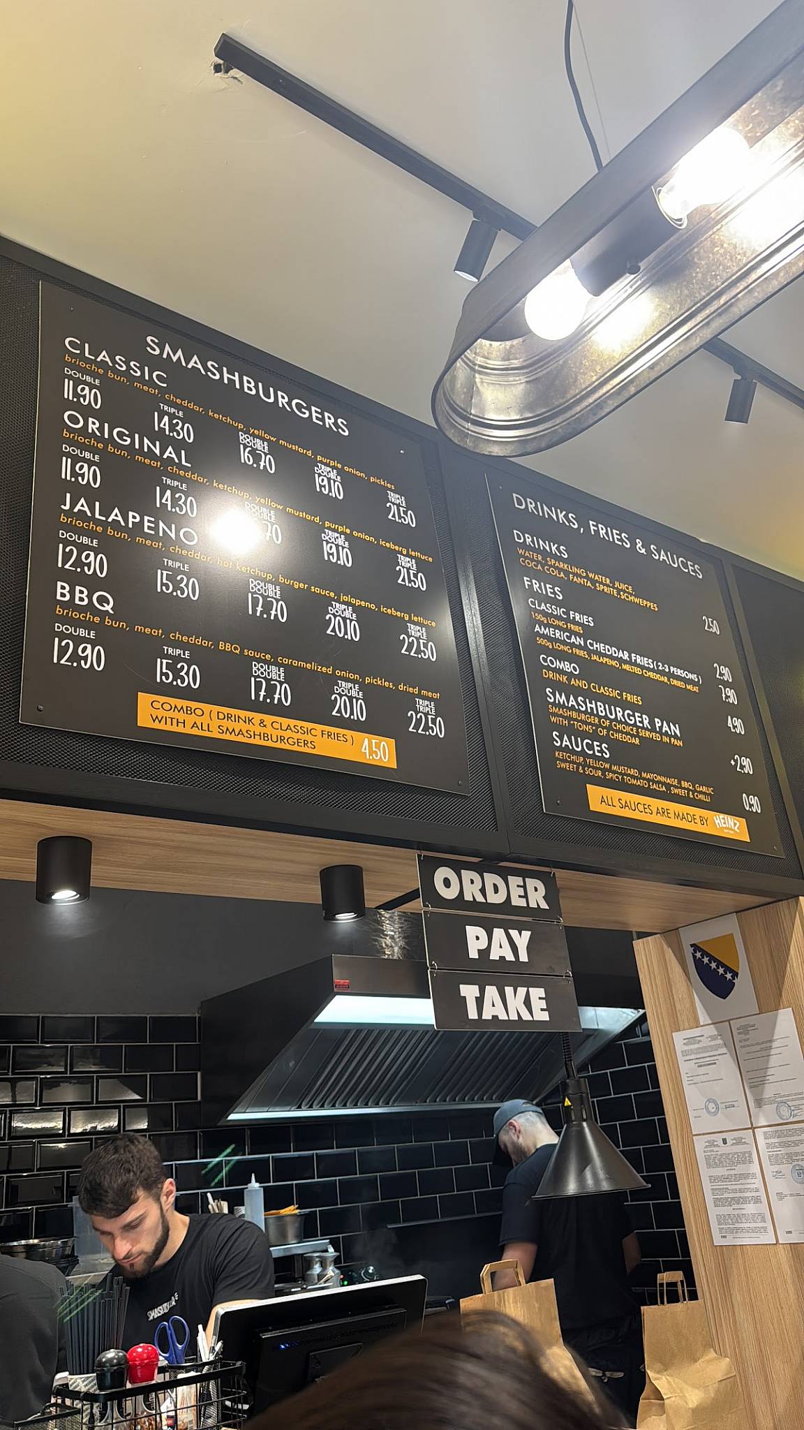 Menu at Smashburger Marindvor restaurant, Sarajevo