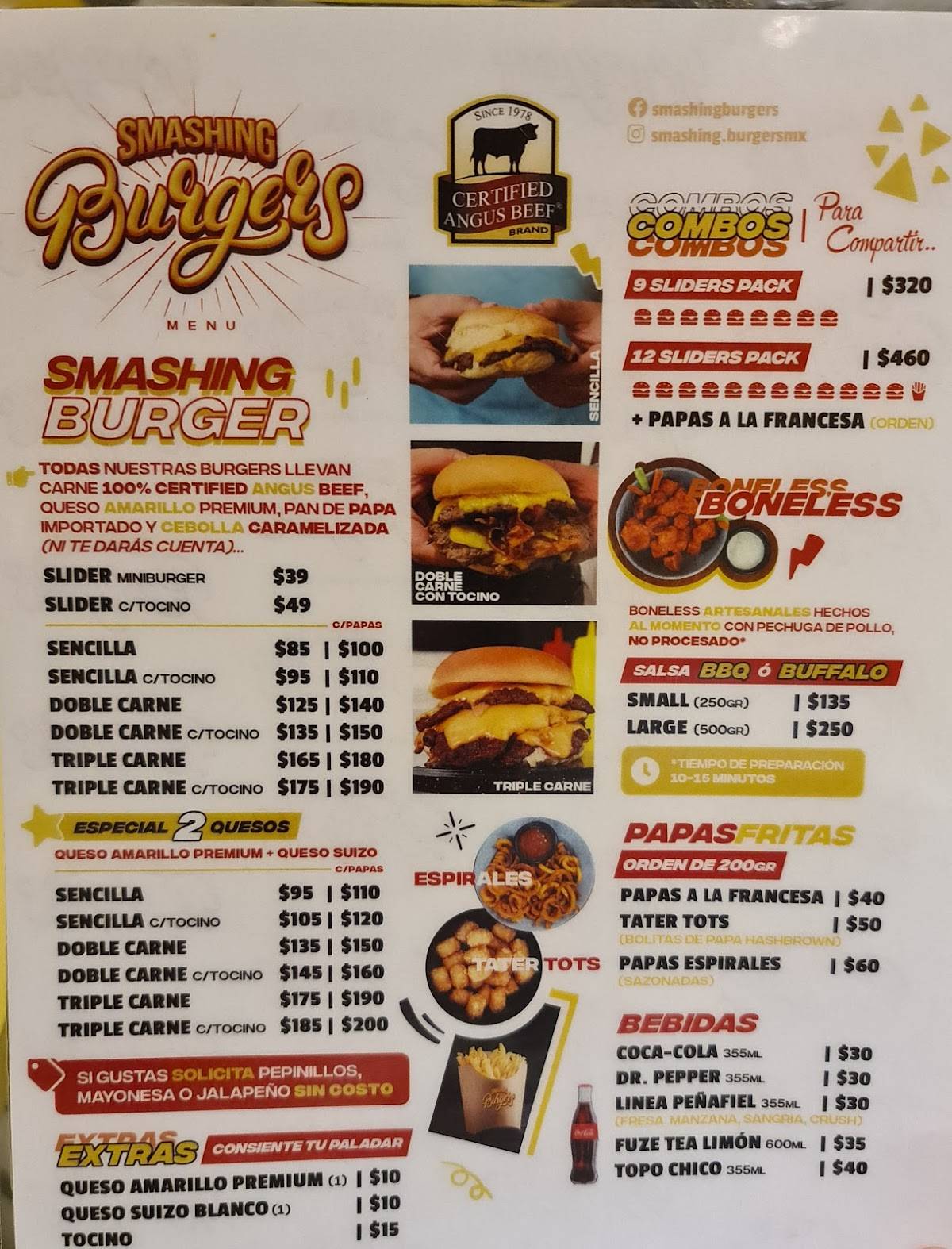Menu at Smashing Burgers - Av Luna 507 restaurant, Cancún