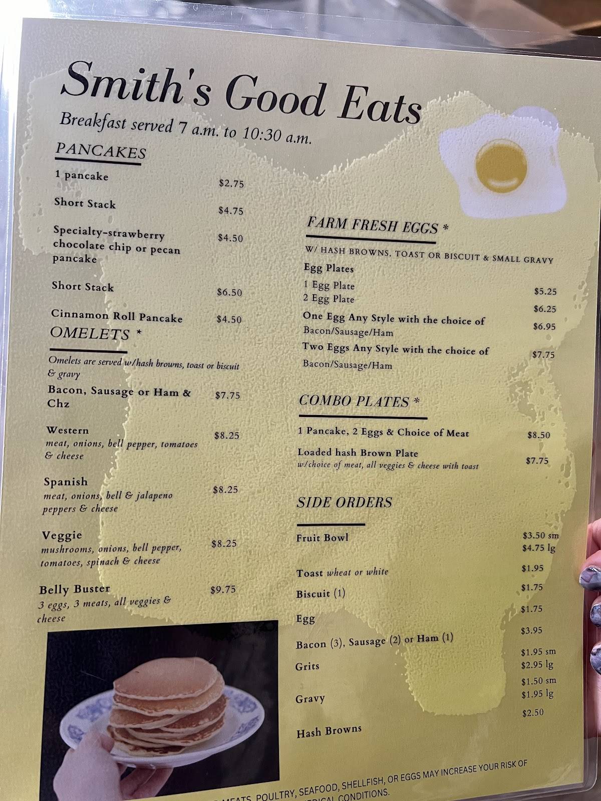 Menu at Smith’s Good Eats restaurant, Broken Bow