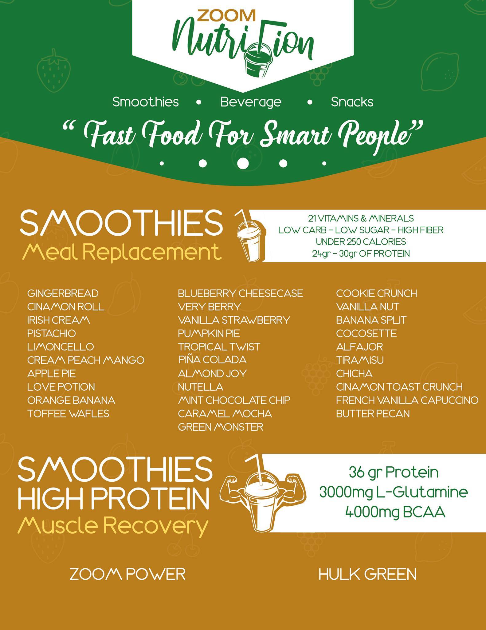 Menu at Smoothie Zoom Nutrition pub & bar, Miami