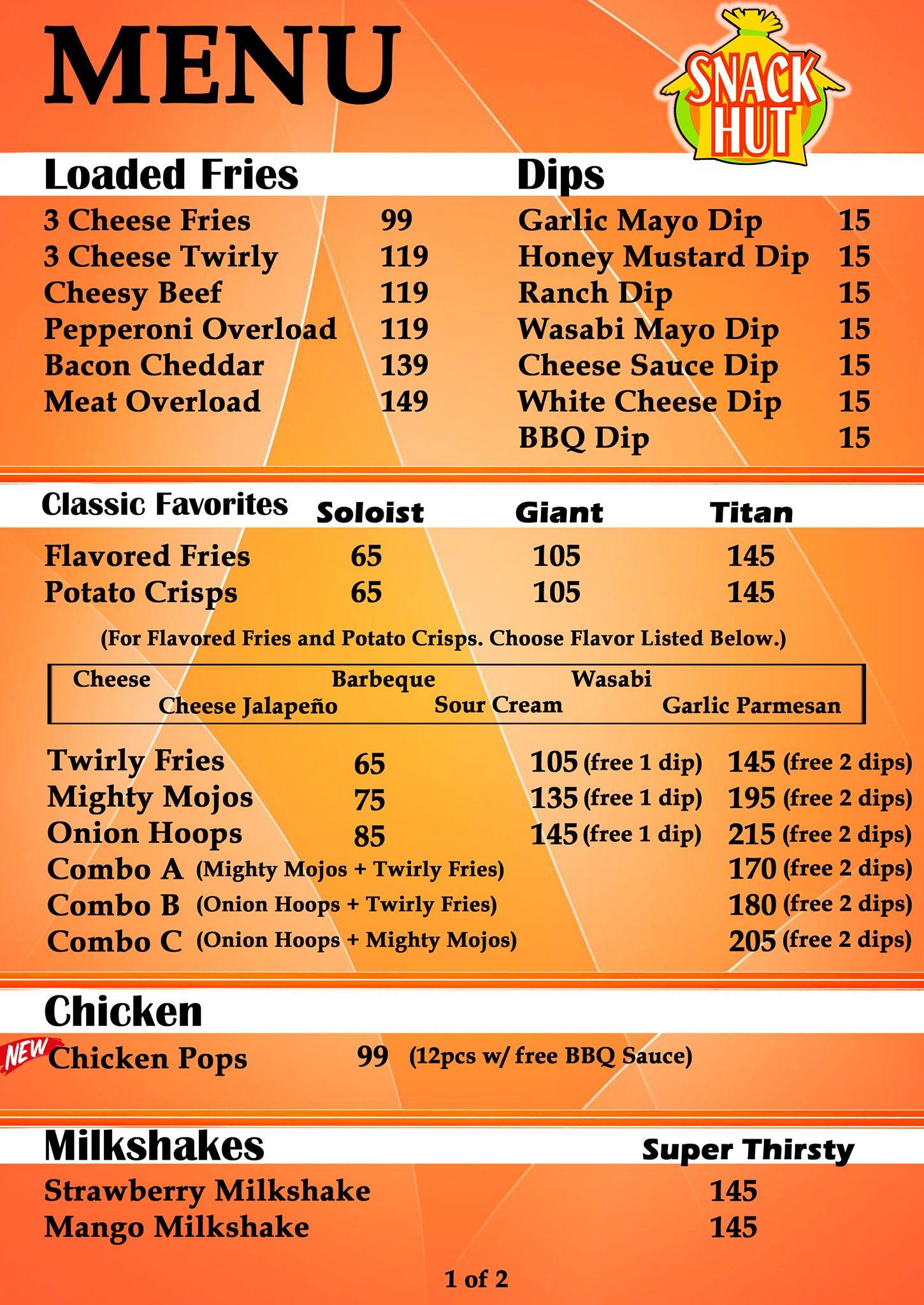 Menu at Snack Hut restaurant, Quezon City