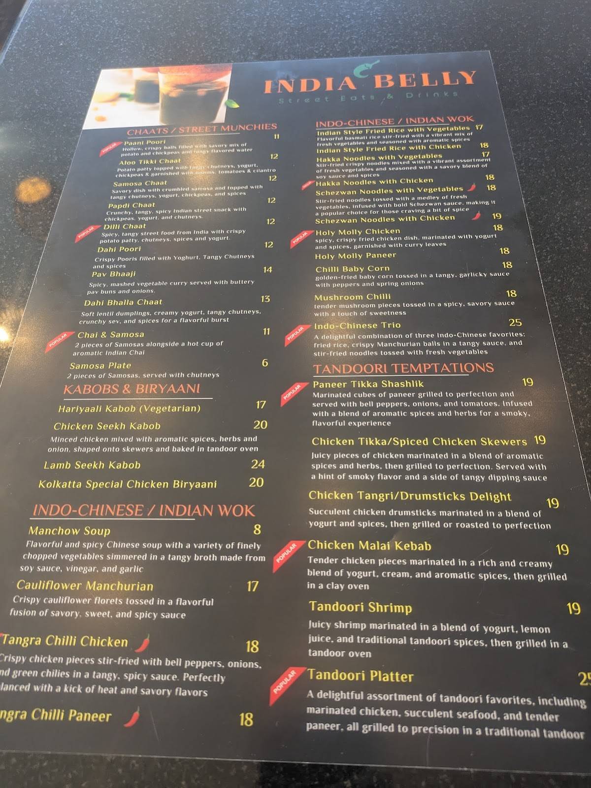 Menu at India Belly restaurant, Snoqualmie