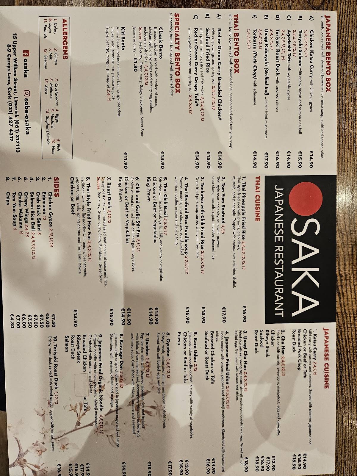 Menu at Soba Express restaurant, Cork, 8 Carey's Ln