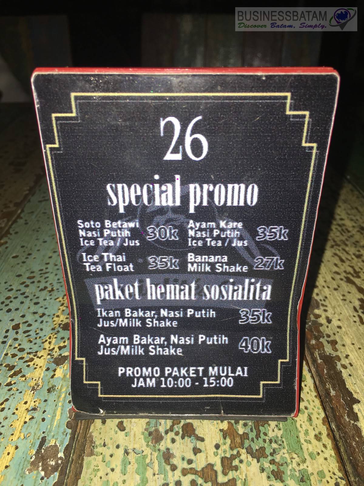 Carta del café Socialites Crib, Batam