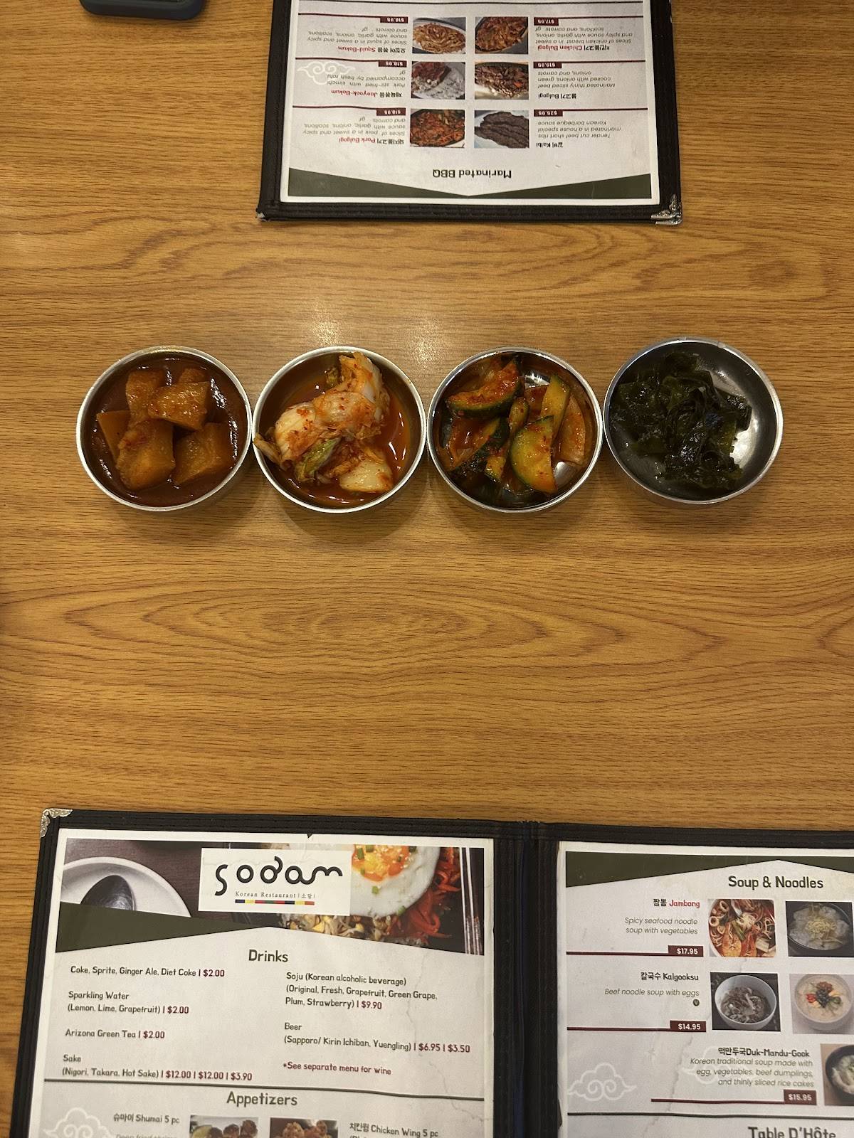 Carta del restaurante Sodam, Rochester