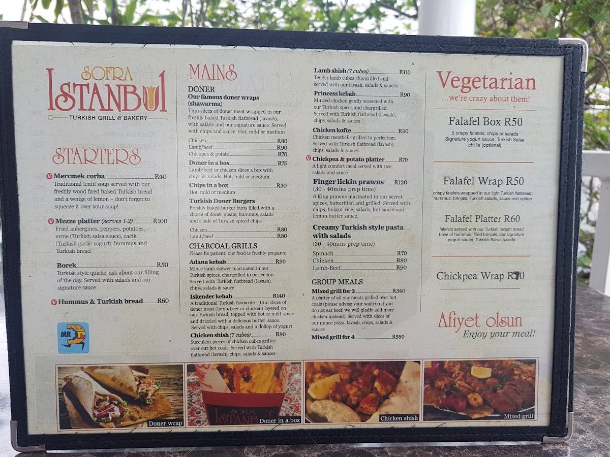 Menu at Sofra Istanbul Florida restaurant, Durban, 245 Florida Rd