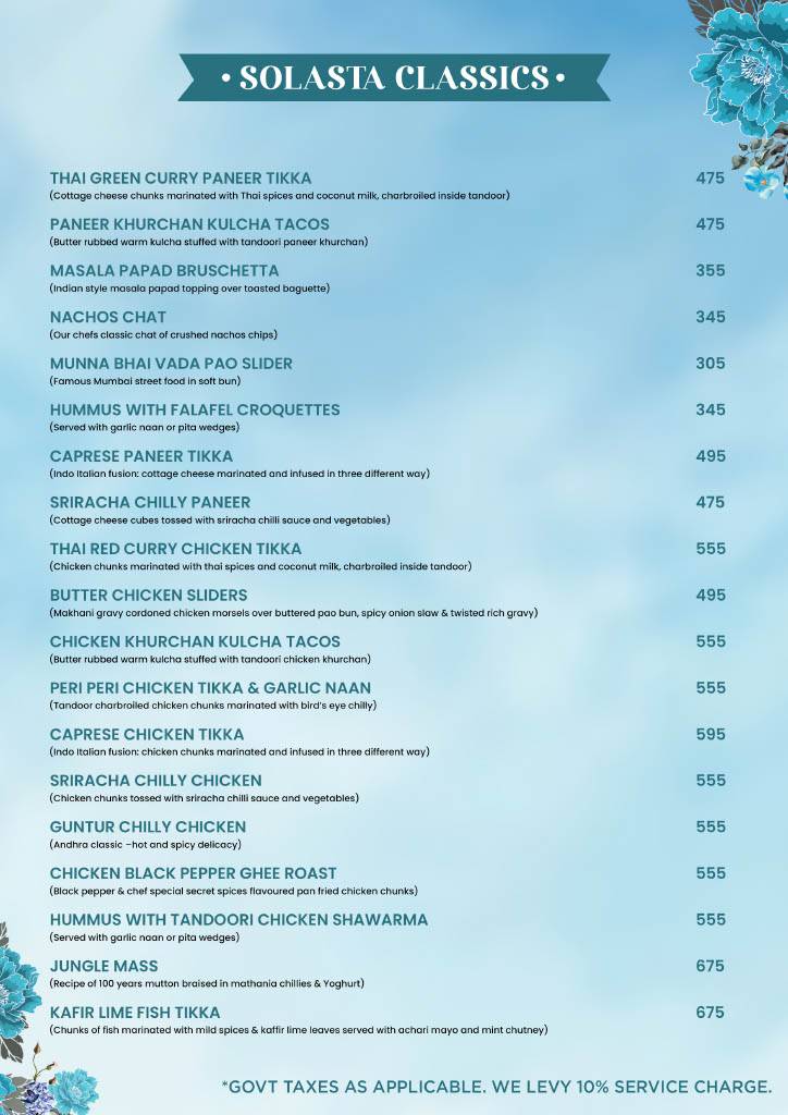 Menu at Solasta Cafe, Gurugram