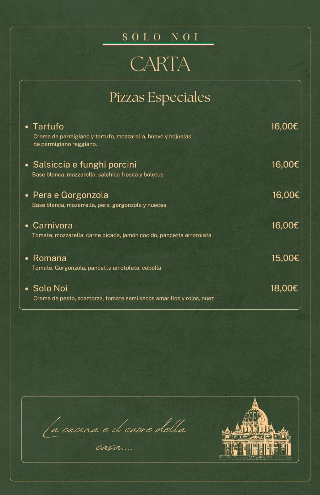 Menu at Solo Noi Ristorante restaurant, San Lorenzo de El Escorial