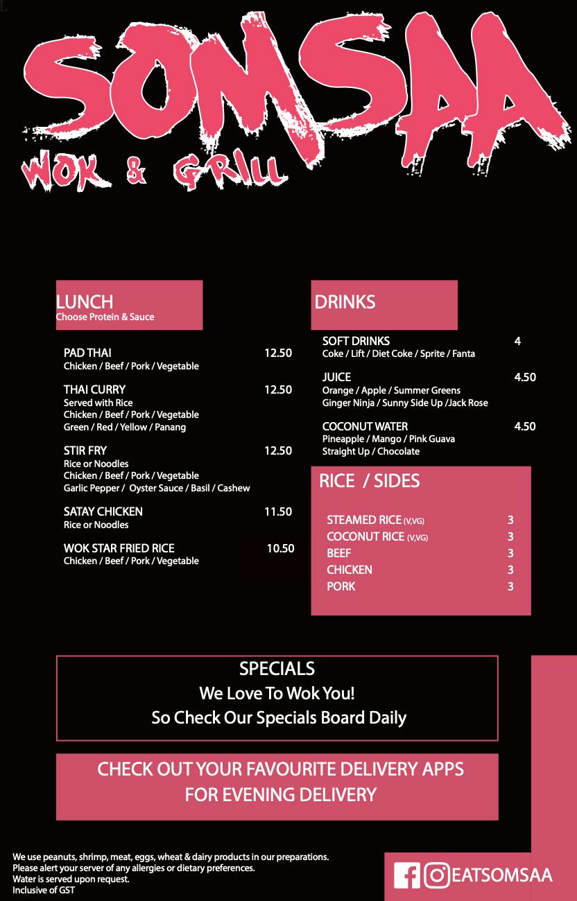 Menu at Som Saa Wok & Grill restaurant, Newstead