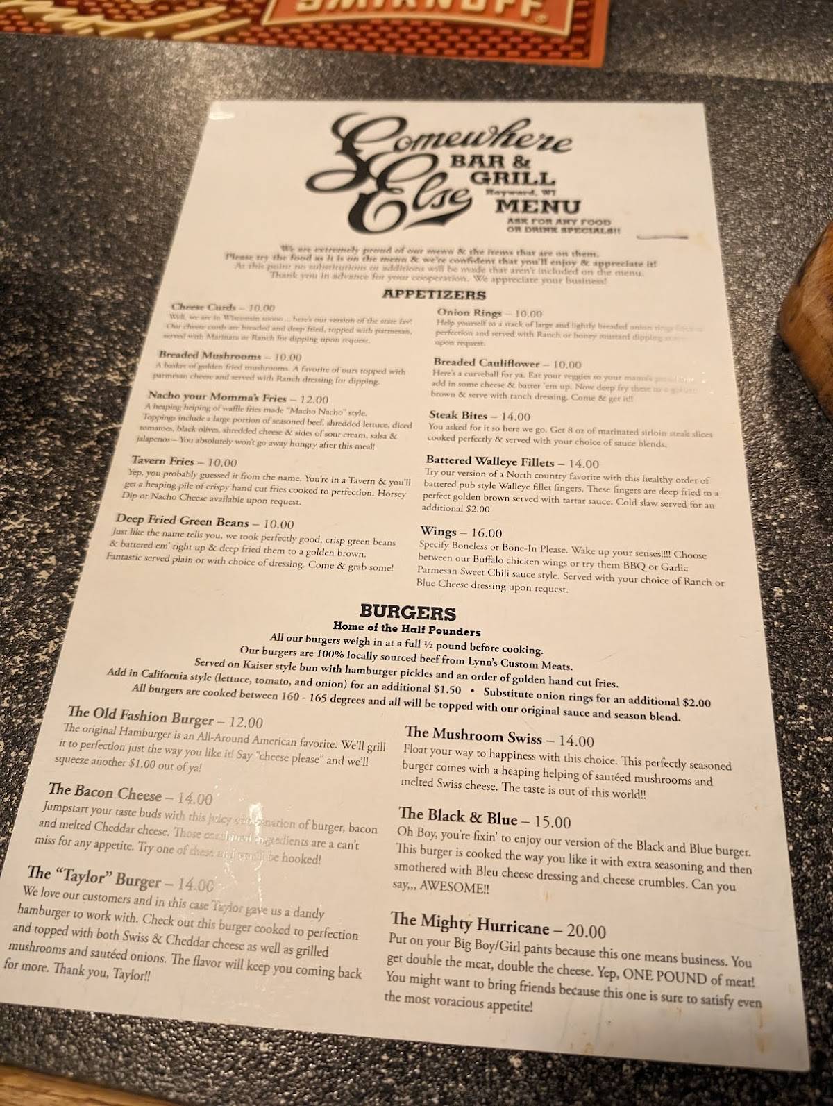 Menu at Somewhere Else Bar & Grill, Hayward