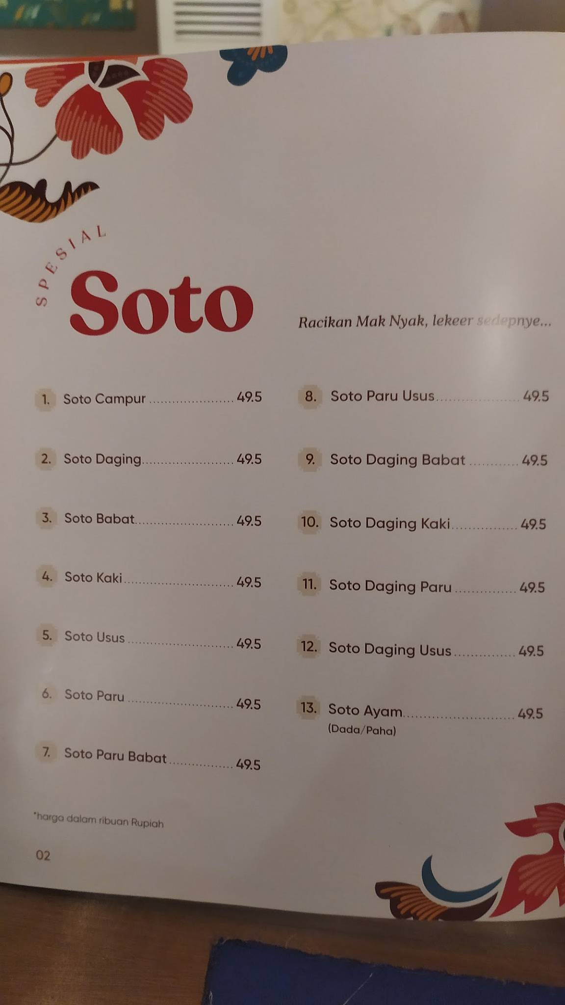 Menu at Soto Betawi Bang Sawit restaurant, North Jakarta, Jl. Boulevard ...